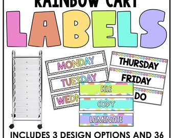 Custom Labels for Rainbow Rolling Teacher Cart / Teacher Drawer Labels ...