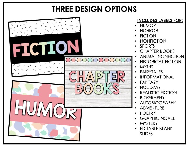 Bright Pastel Library Labels | Classroom Library | Genres | Editable - Etsy