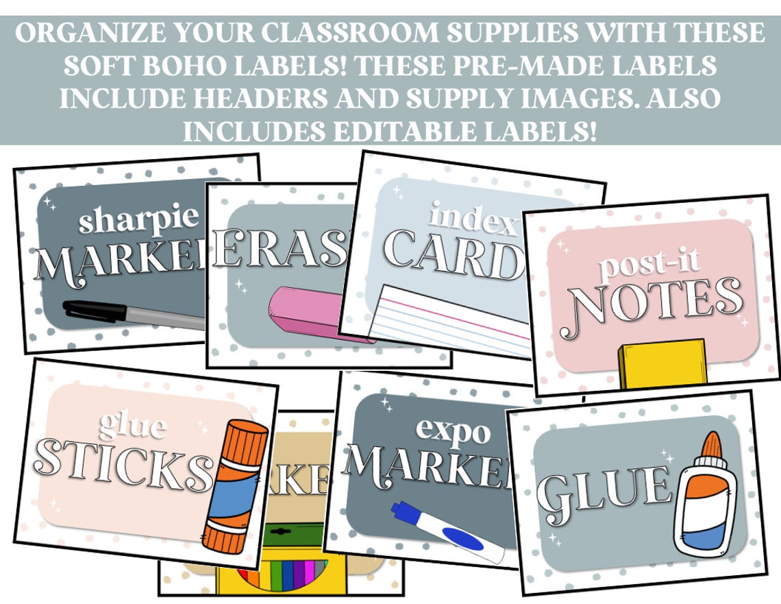 Editable Supply Bin Labels | Classroom Supplies | Soft Boho - Etsy