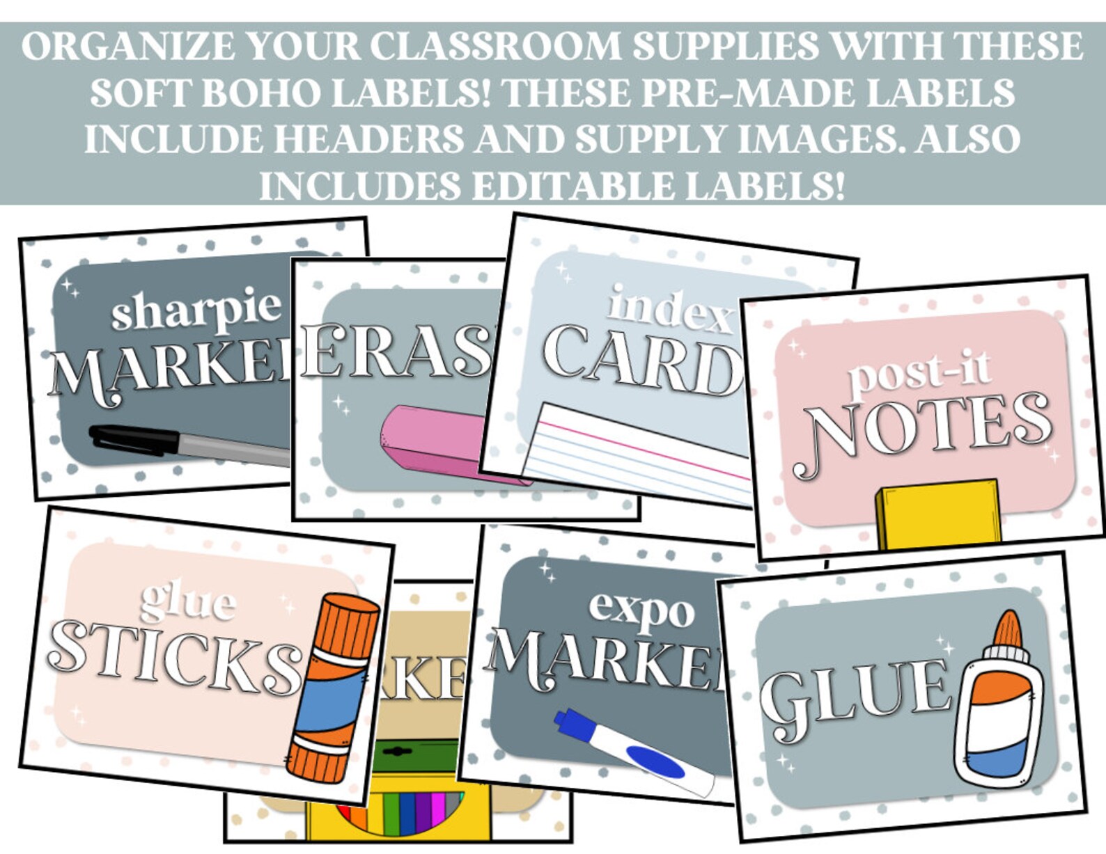 Editable Supply Bin Labels | Classroom Supplies | Soft Boho - Etsy