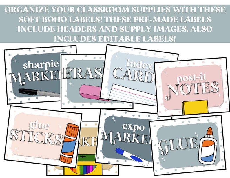 Editable Supply Bin Labels | Classroom Supplies | Soft Boho - Etsy