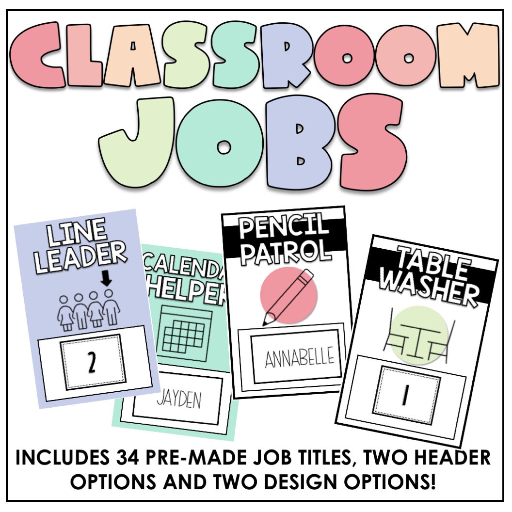 Bright Pastel Classroom Jobs Chart - Etsy