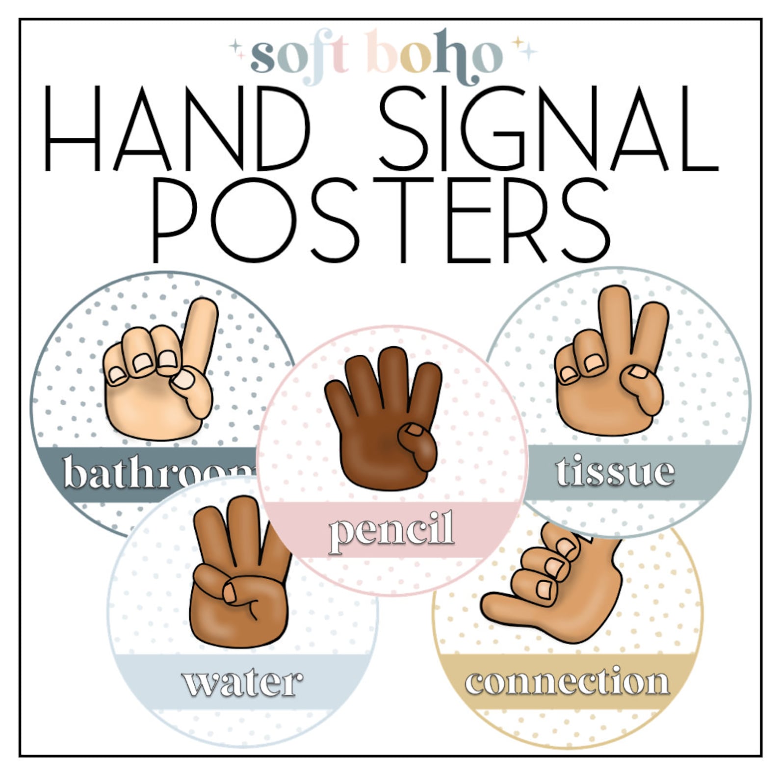 Editable Soft Boho Hand Signal Posters - Etsy
