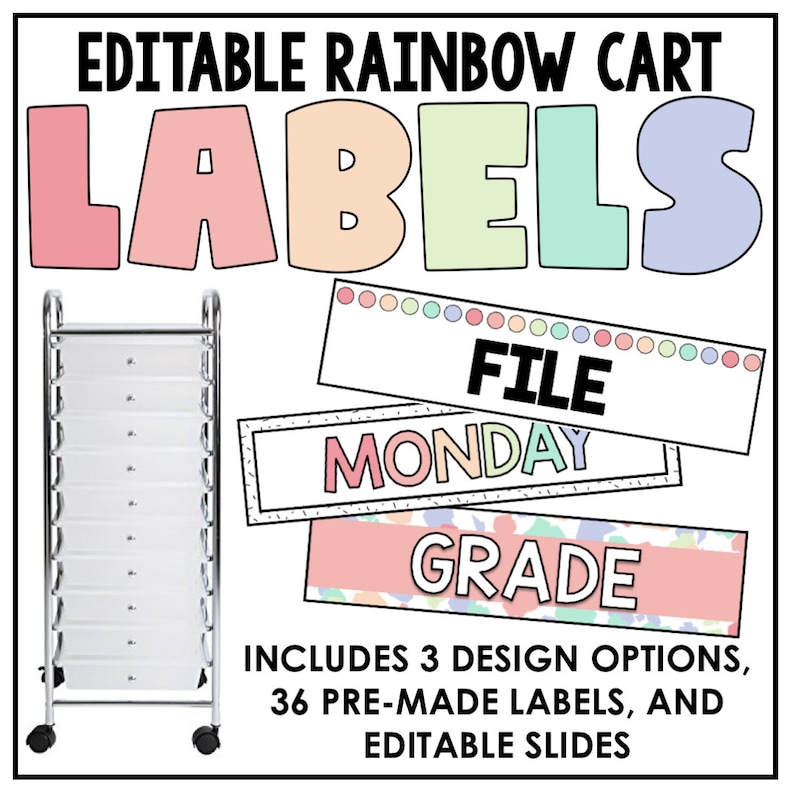 EDITABLE Bright Pastel 10 Drawer Rolling Cart Labels - Etsy