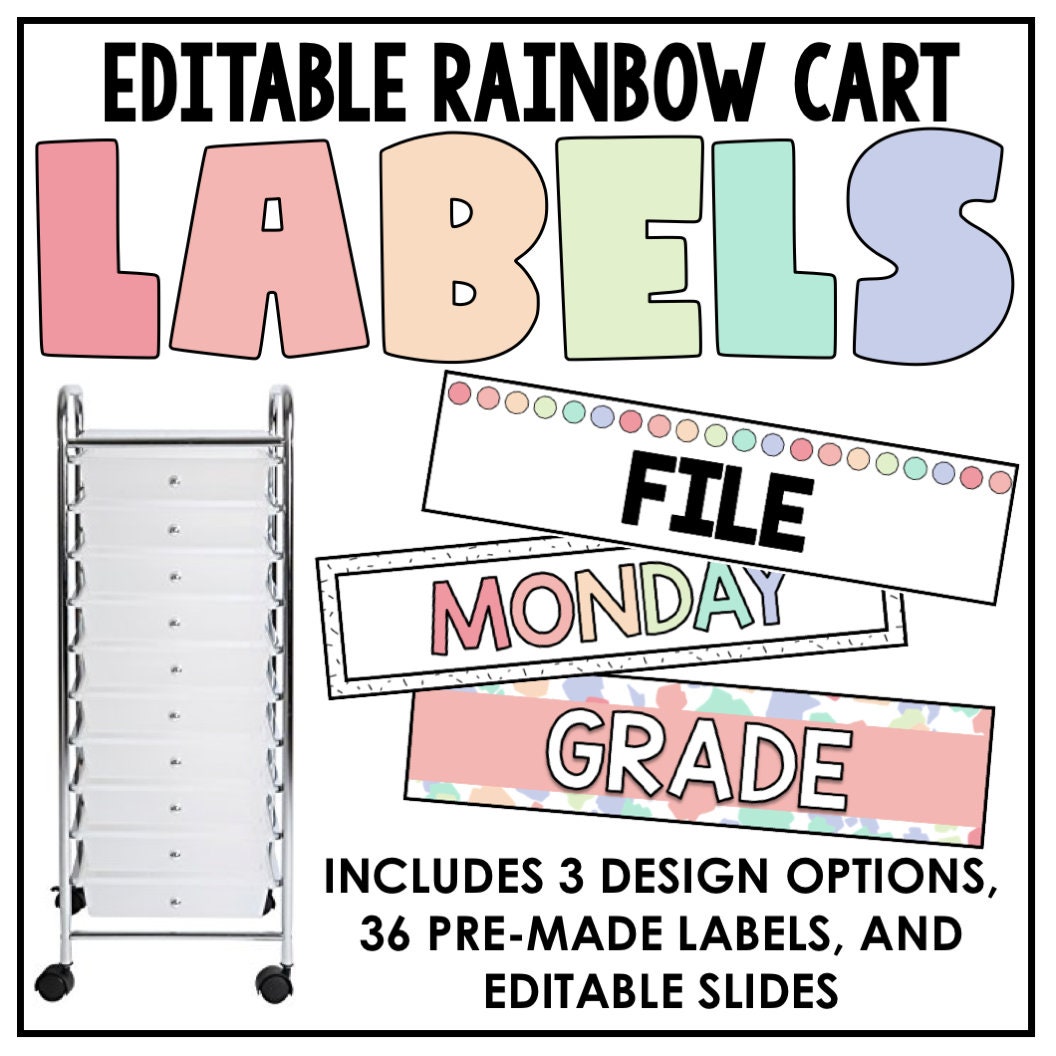 EDITABLE Bright Pastel 10 Drawer Rolling Cart Labels - Etsy