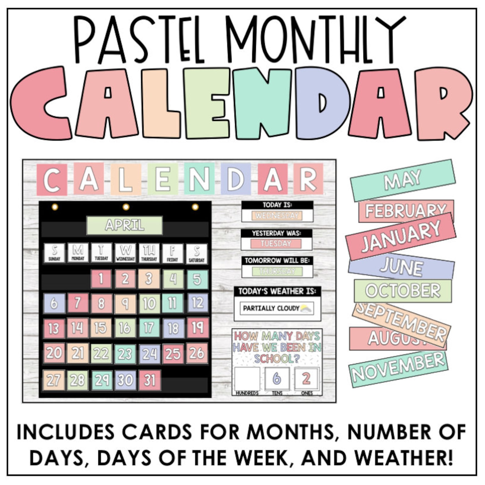Bright Pastel Monthly Calendar Cards - Etsy