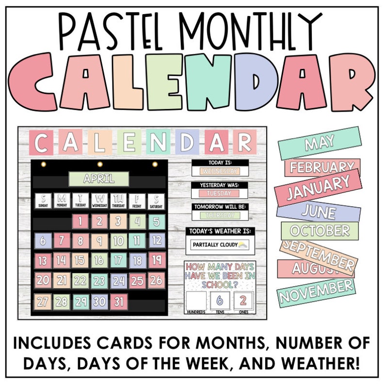 Bright Pastel Monthly Calendar Cards - Etsy