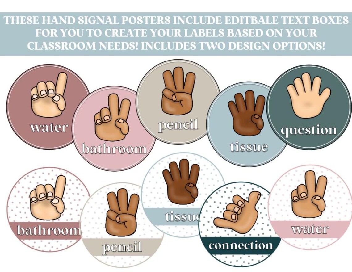 Editable Boho Bliss Hand Signal Posters - Etsy