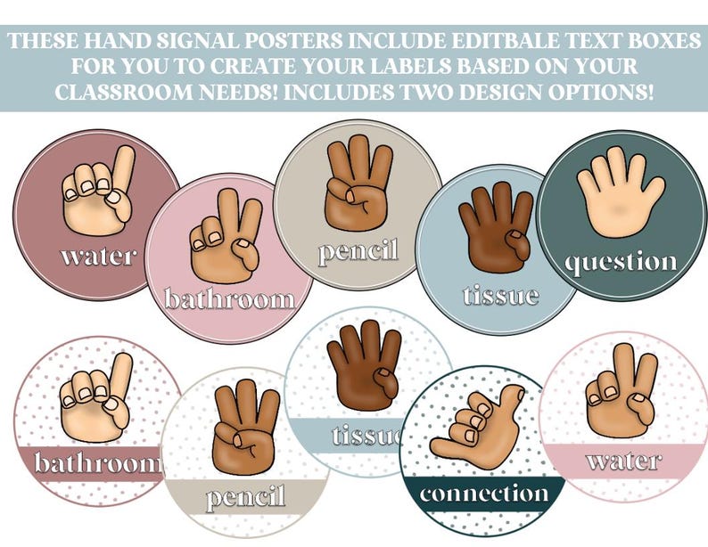 Editable Boho Bliss Hand Signal Posters - Etsy
