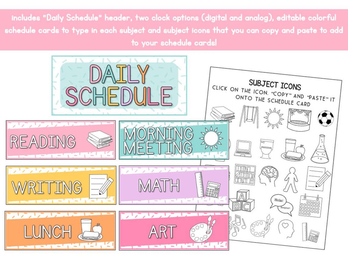 Editable Daily Classroom Schedule | Daily Agenda | Rainbow Sprinkles - Etsy