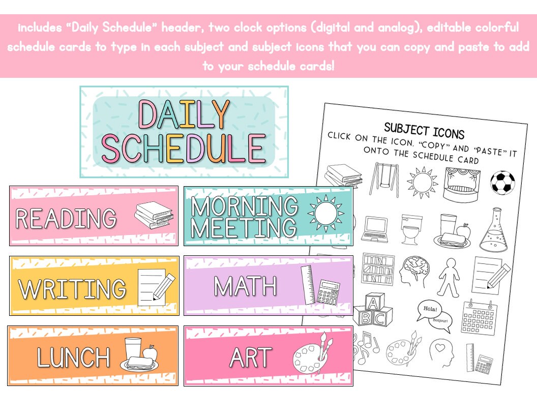 Editable Daily Classroom Schedule | Daily Agenda | Rainbow Sprinkles - Etsy