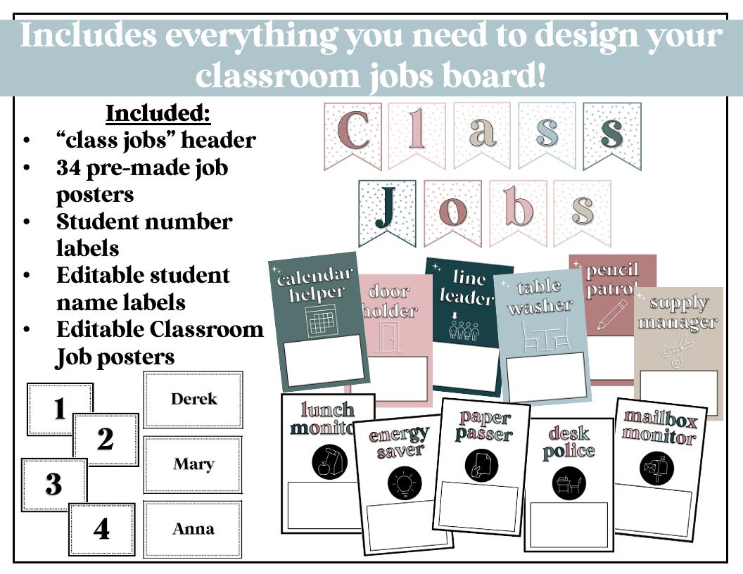 Editable Student Classroom Jobs Posters | Boho Bliss | Class Helper ...