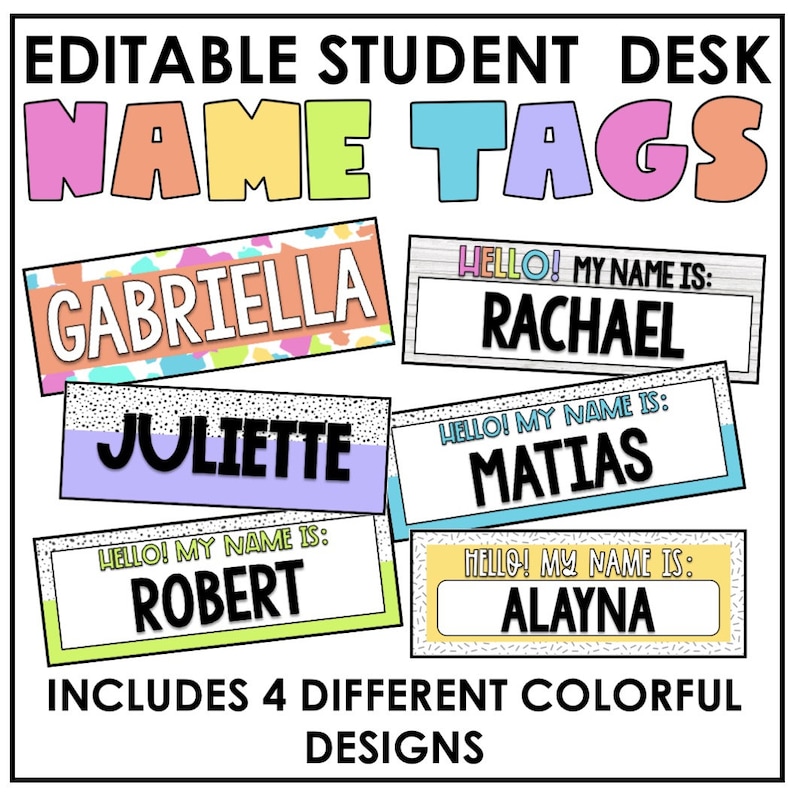 Colorful Editable Desk Name Tags / Name Plates - Etsy