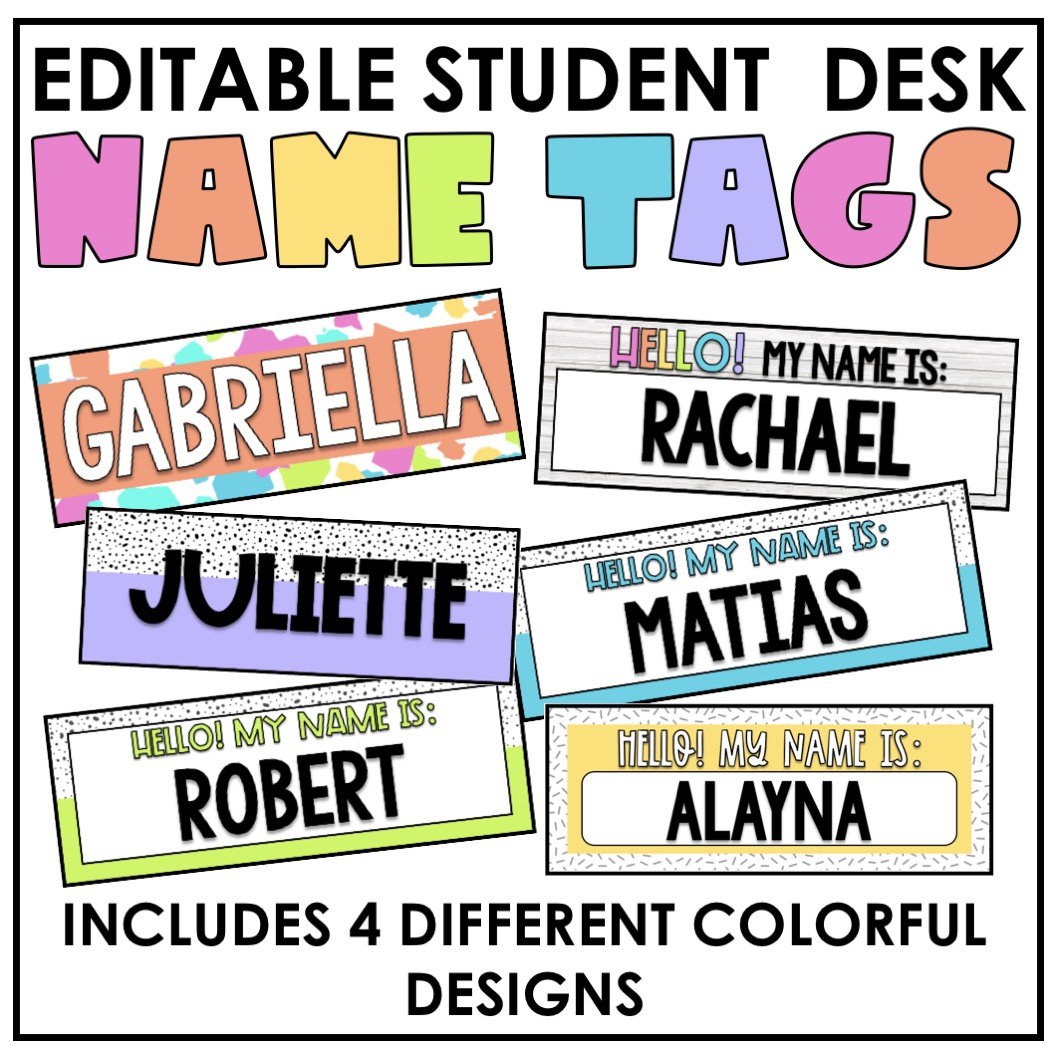 Colorful Editable Desk Name Tags / Name Plates - Etsy
