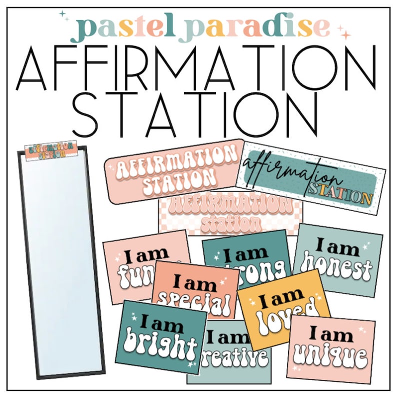 Pastel Affirmation Station Header and Cards | Pastel Paradise - Etsy