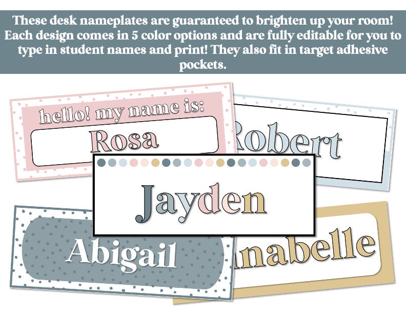 Editable Student Desk Name Tags | Name Plates | Soft Boho - Etsy