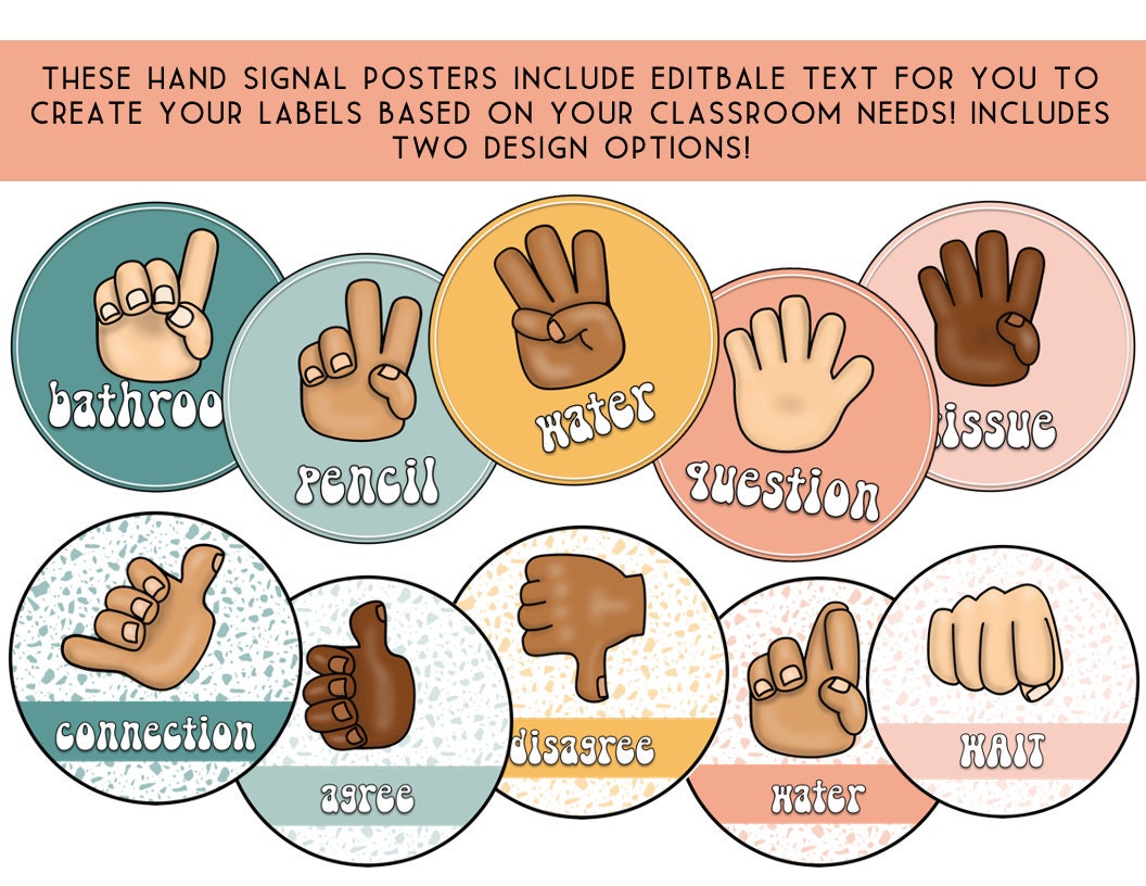 Pastel Paradise Hand Signal Posters | Editable - Etsy