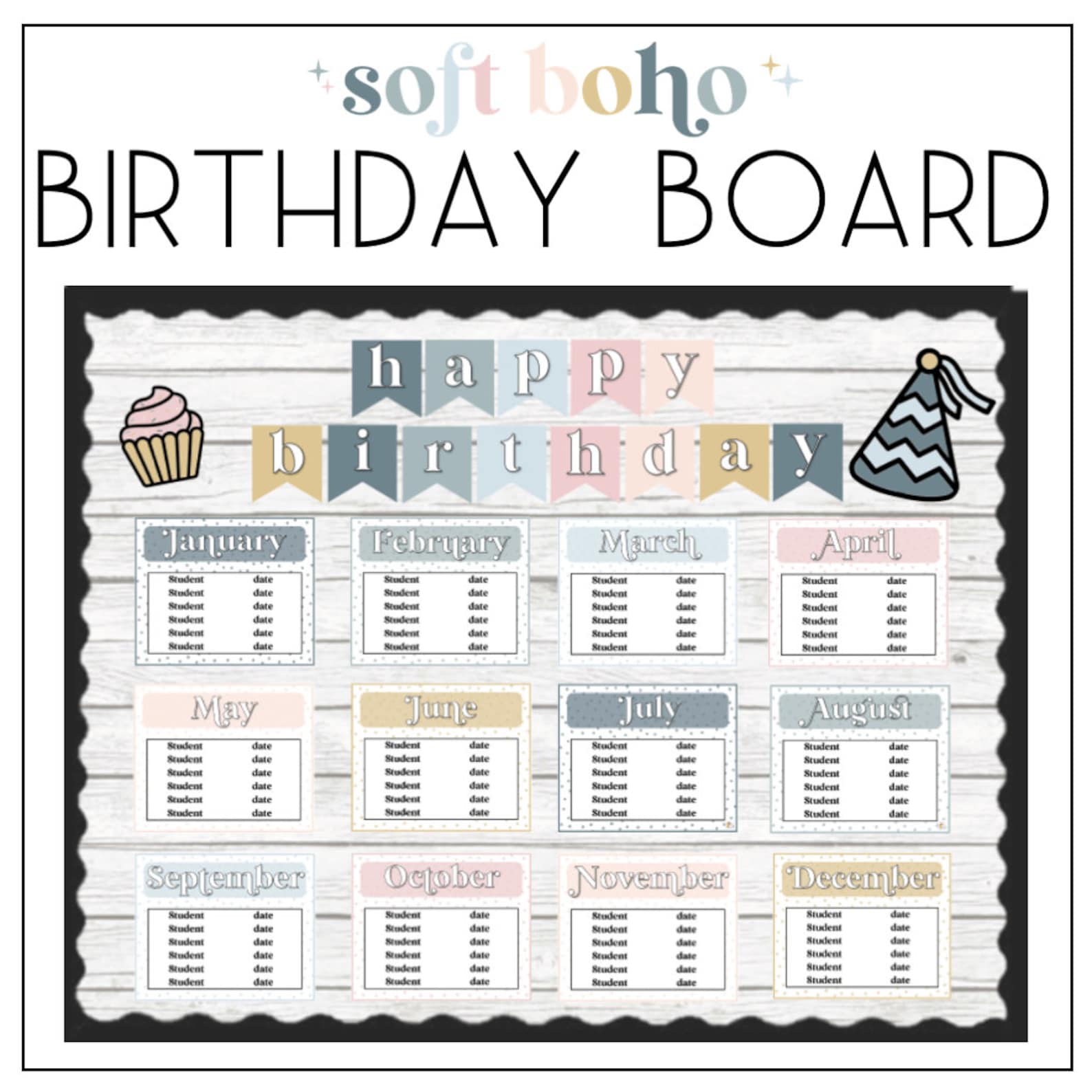 Editable Birthday Board Display | Soft Boho | Classroom Decor - Etsy