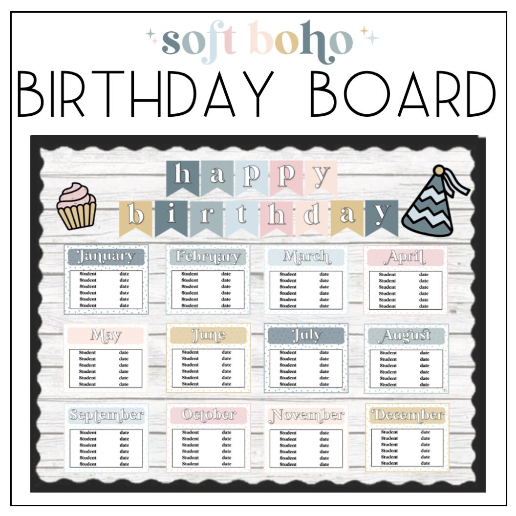 Editable Birthday Board Display | Soft Boho | Classroom Decor - Etsy