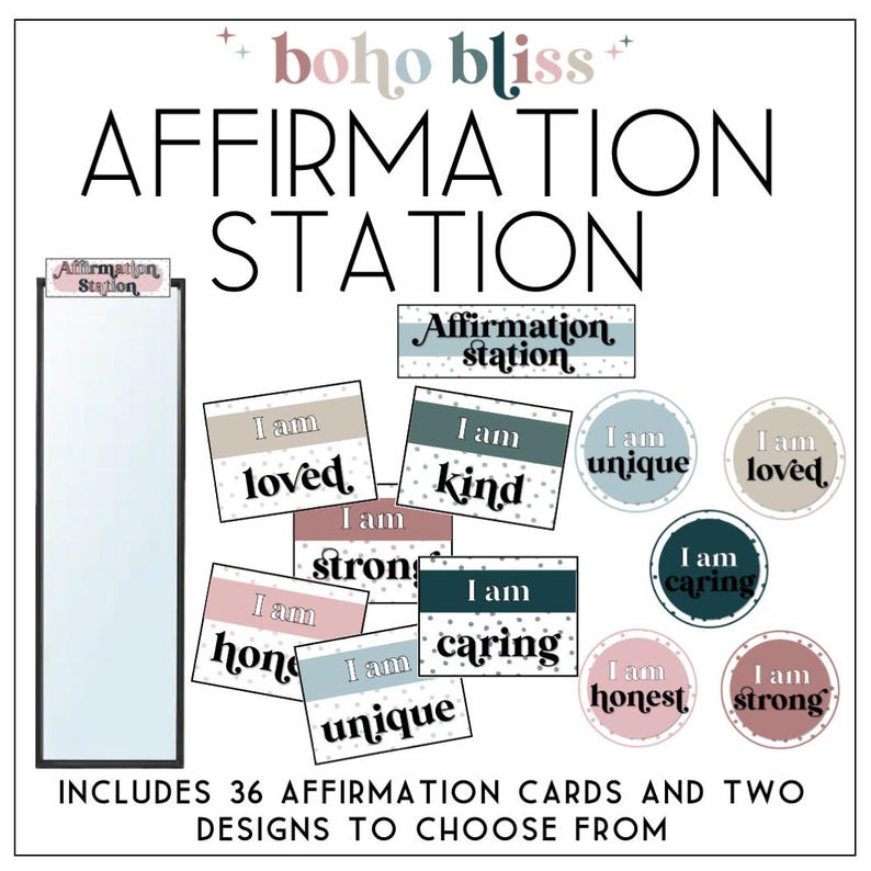 Affirmation Station Header and Cards | Boho Bliss - Etsy