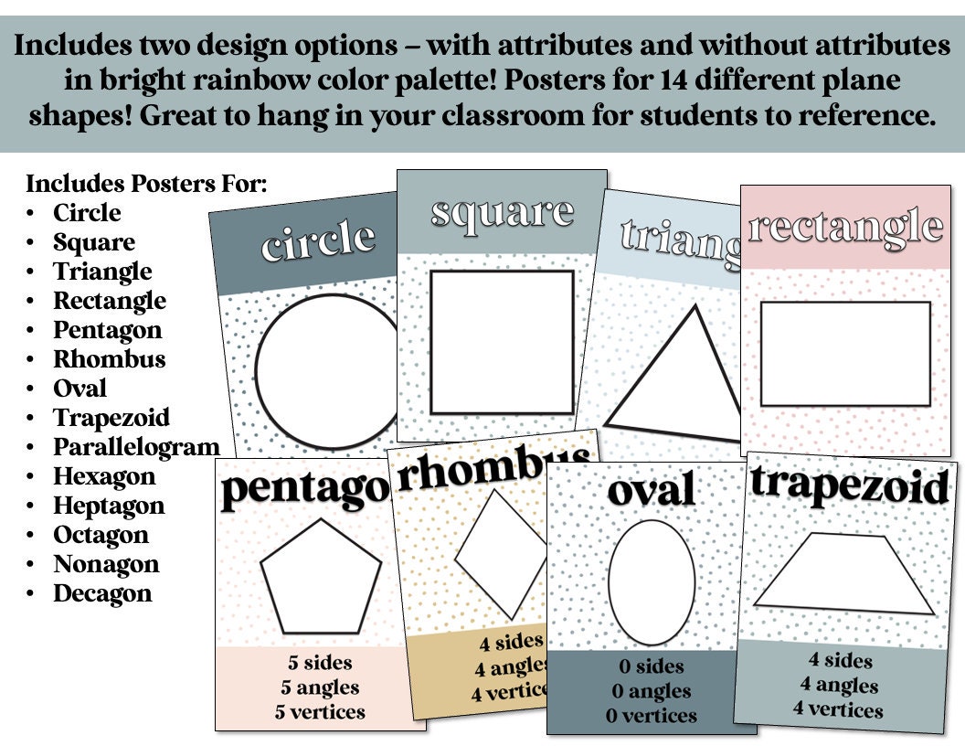 Soft Boho 2D / Plane Shapes Posters | Shape Attributes - Etsy