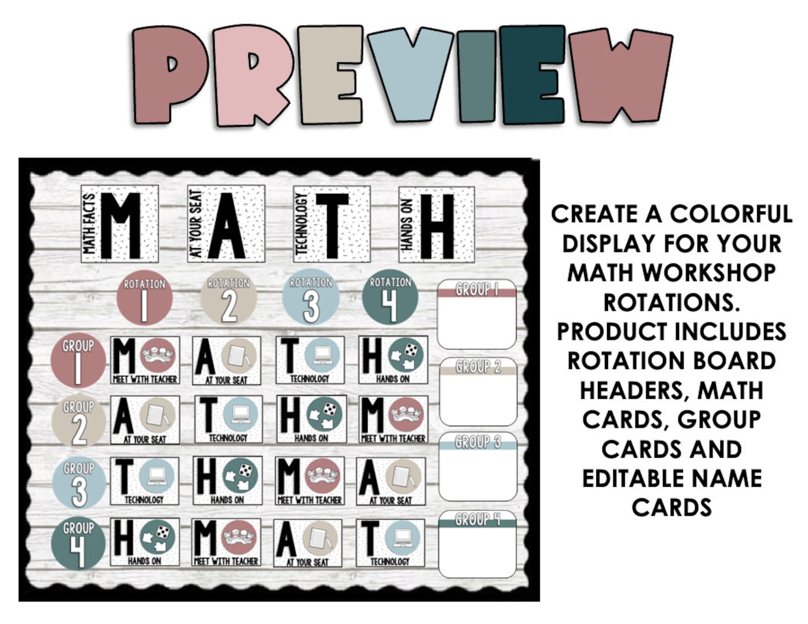 BOHO Math Workshop Rotation Board | Editable | Math Centers - Etsy