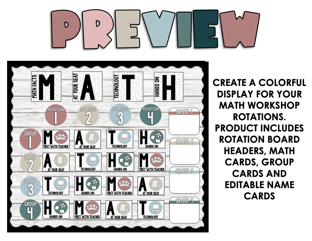 BOHO Math Workshop Rotation Board | Editable | Math Centers - Etsy