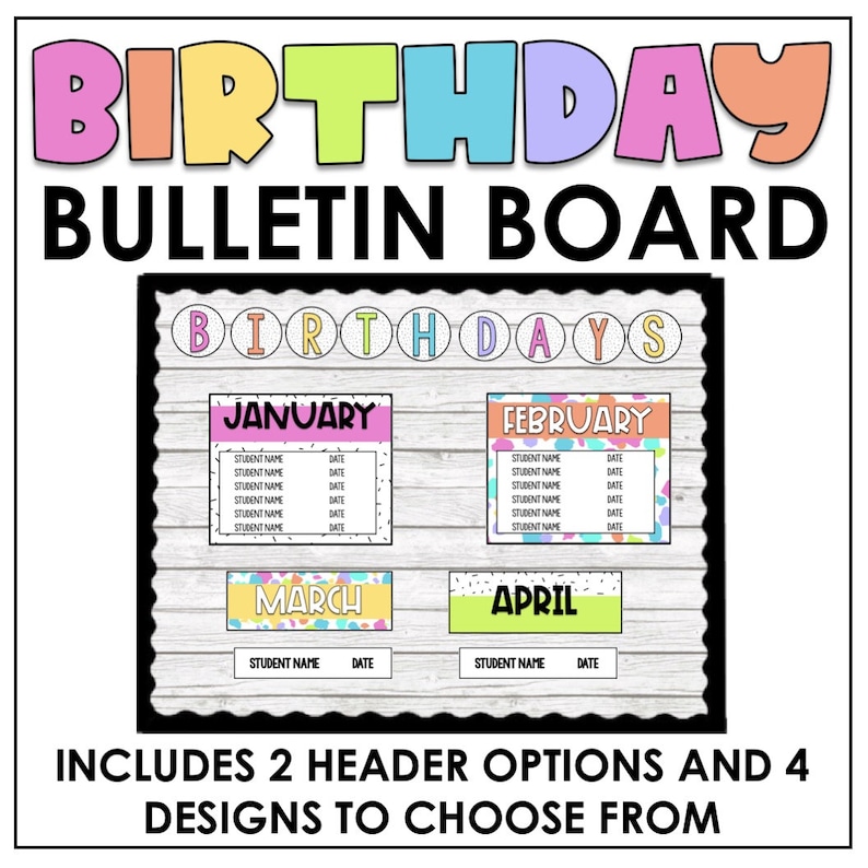 Editable Colorful Birthday Bulletin Board Display - Etsy