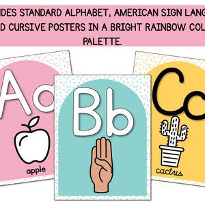 Alphabet Posters and Chart | Cursive | ASL | Rainbow Sprinkles - Etsy