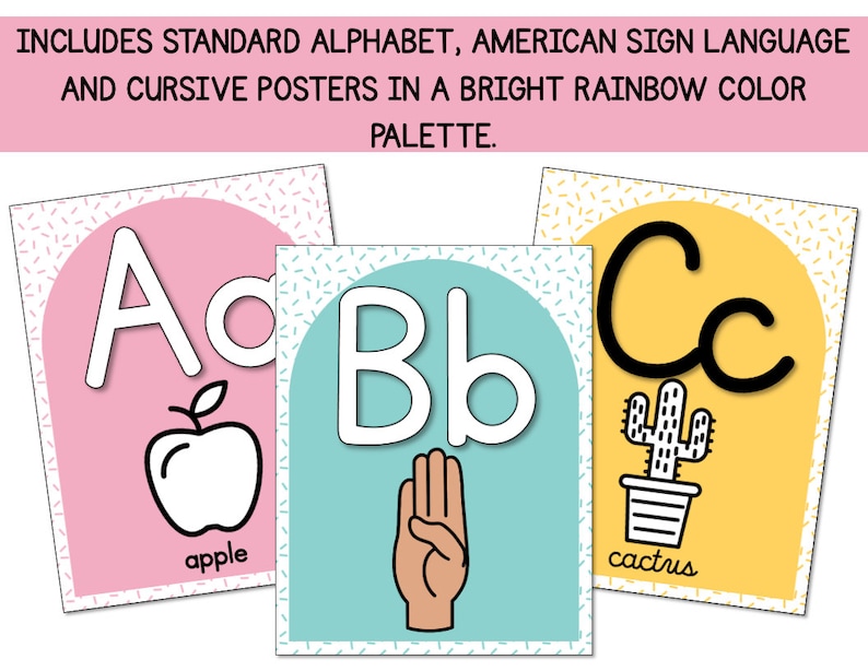 Alphabet Posters and Chart Cursive ASL Rainbow Sprinkles - Etsy