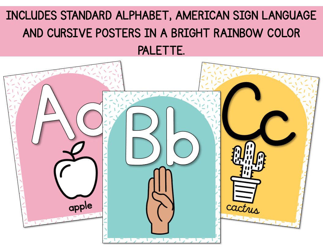 Alphabet Posters and Chart | Cursive | ASL | Rainbow Sprinkles - Etsy