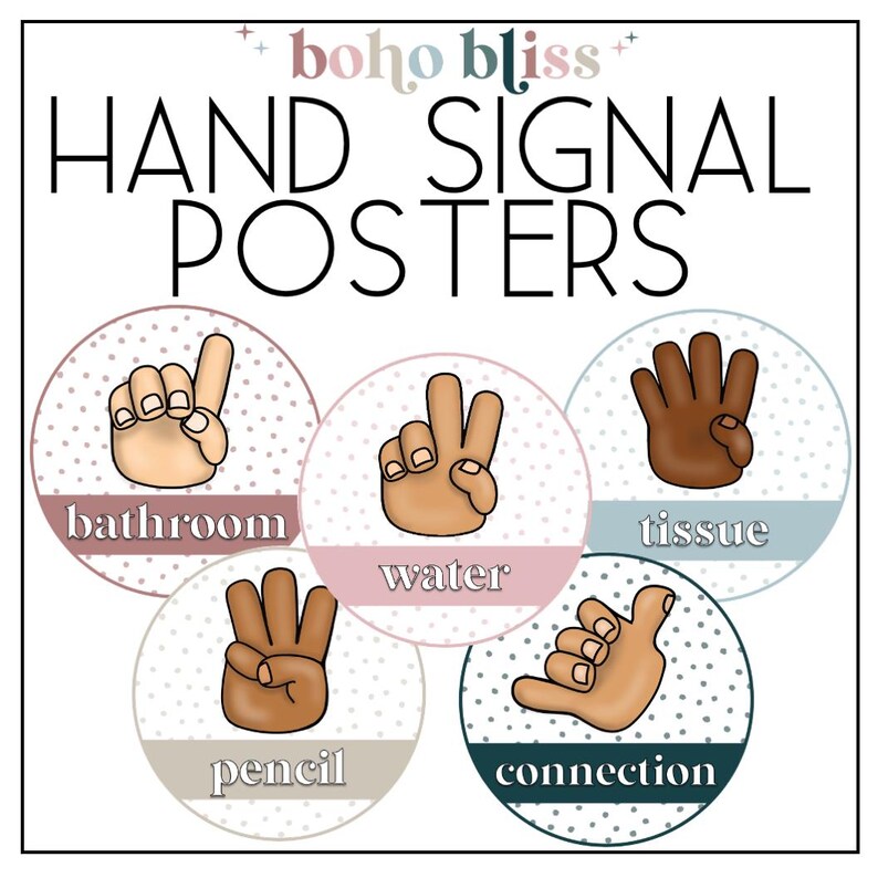 Editable Boho Bliss Hand Signal Posters - Etsy Australia