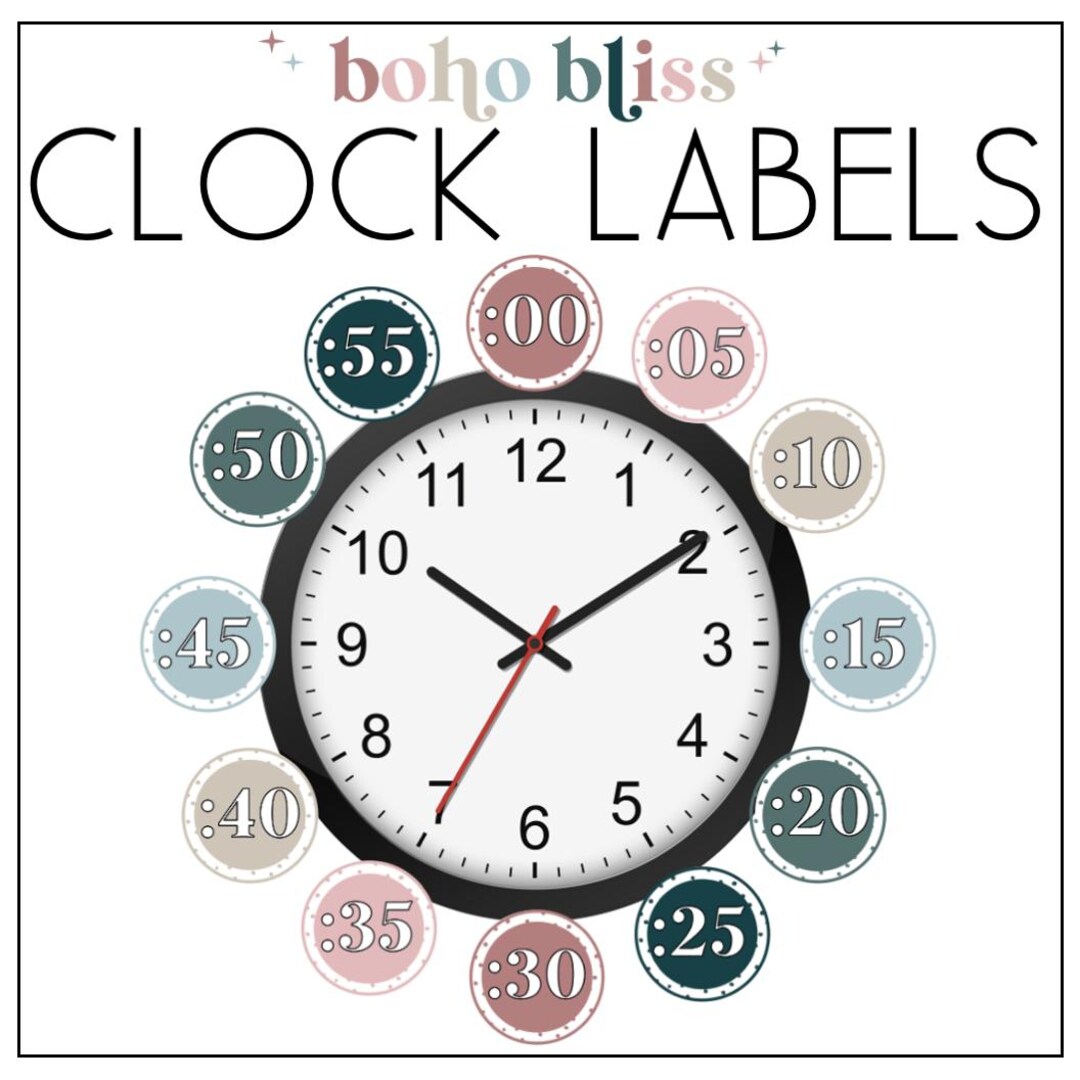 Bright Clock Labels | 5 Minute Intervals | Boho Bliss - Etsy