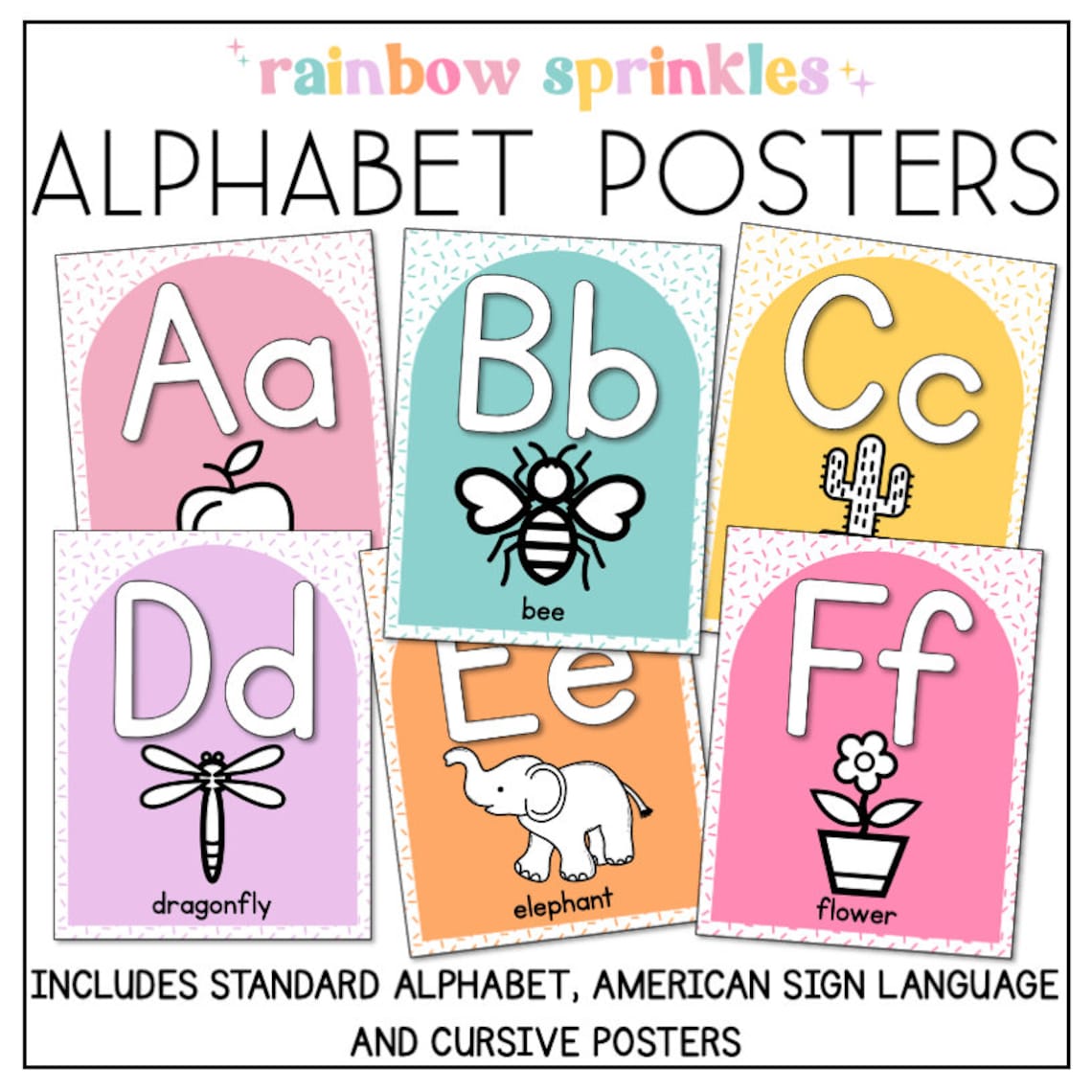 Alphabet Posters and Chart | Cursive | ASL | Rainbow Sprinkles - Etsy