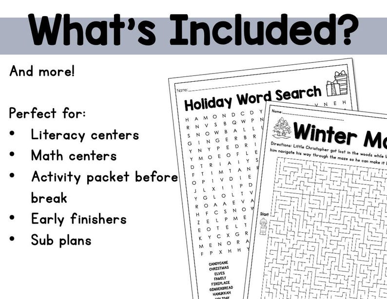 Winter Holiday Activity Pack | Low-prep Printables for Elementary ...