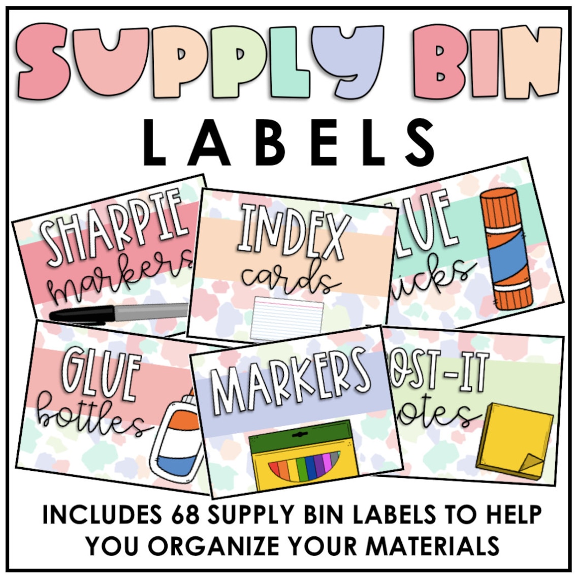 Editable Bright Pastel Supply Bin Labels - Classroom Supply Labels - Etsy