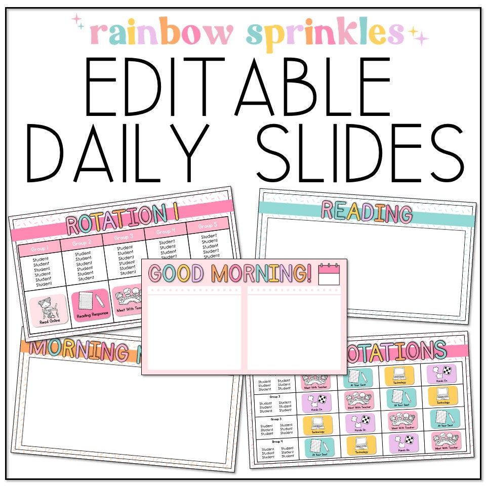 Rainbow Sprinkle Editable Daily Slides | Reading and Math Rotations - Etsy