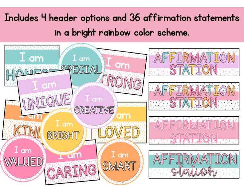 Bright Affirmation Station Header and Cards | Rainbow Sprinkles - Etsy