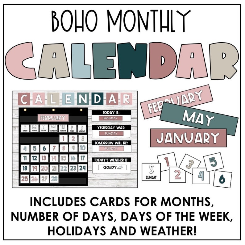 BOHO Monthly Calendar Cards Classroom Resource - Etsy