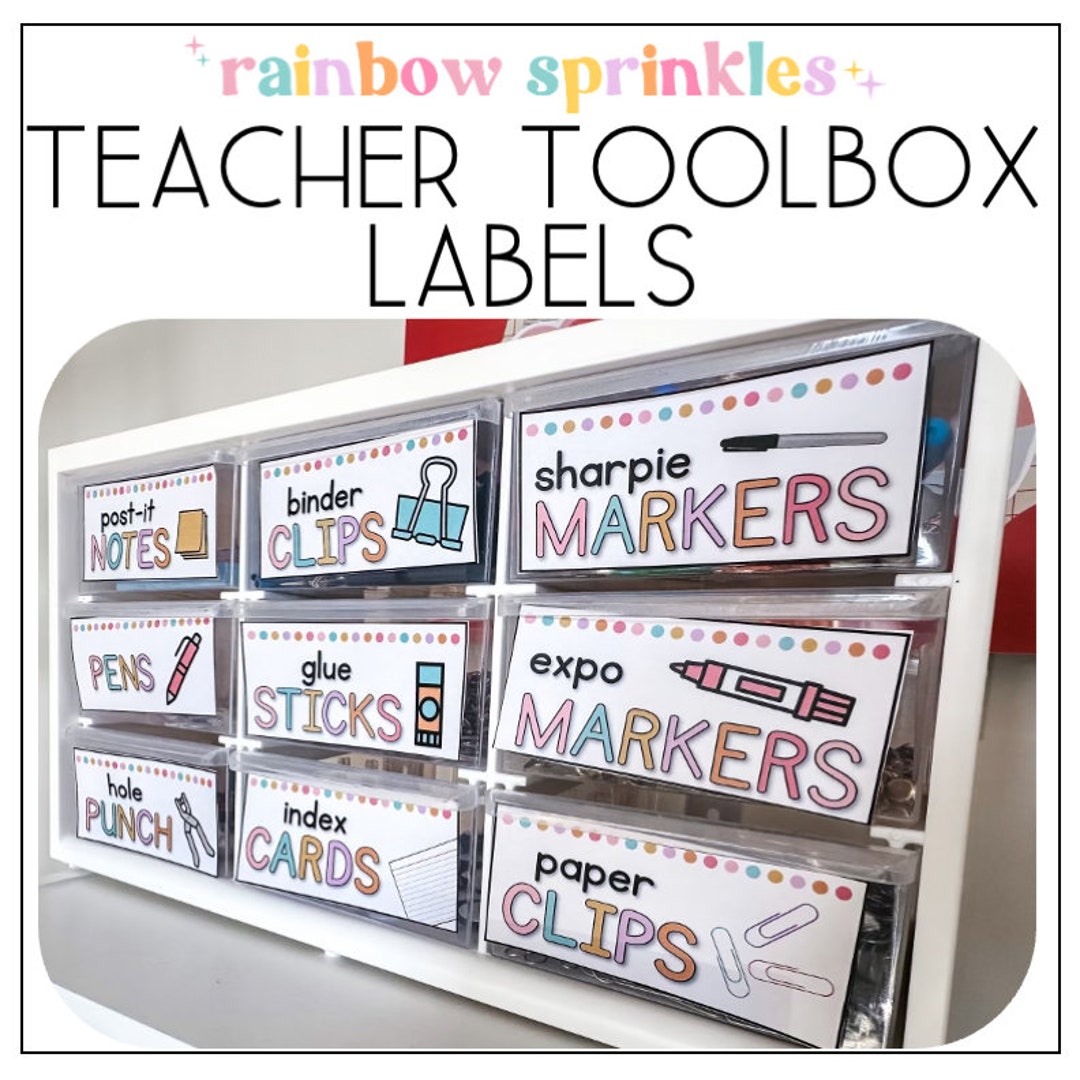 Editable Teacher Toolbox Labels | Rainbow Sprinkle - Etsy