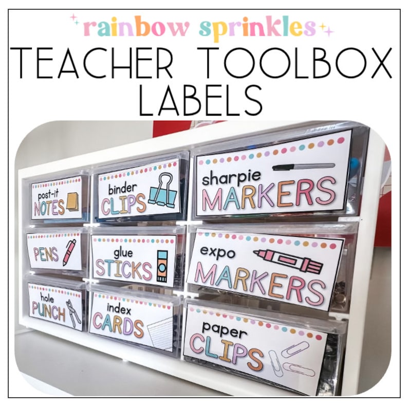 Editable Teacher Toolbox Labels | Rainbow Sprinkle - Etsy