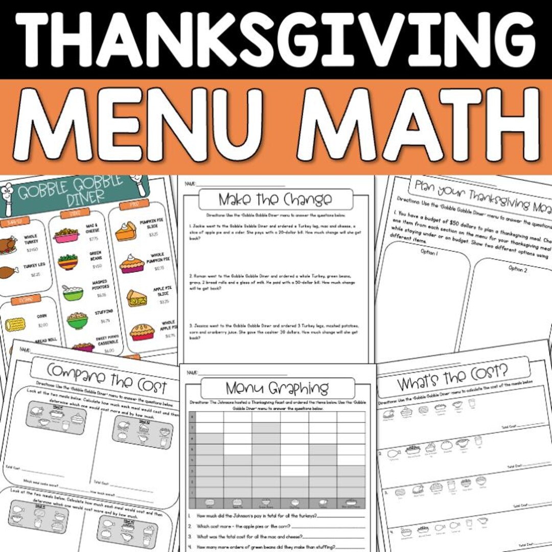 Thanksgiving Menu Math Money Addition Real World Math | Printables ...
