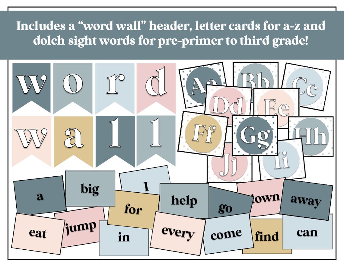 Editable Word Wall | Dolch Sight Words | Sight Words | Soft Boho - Etsy