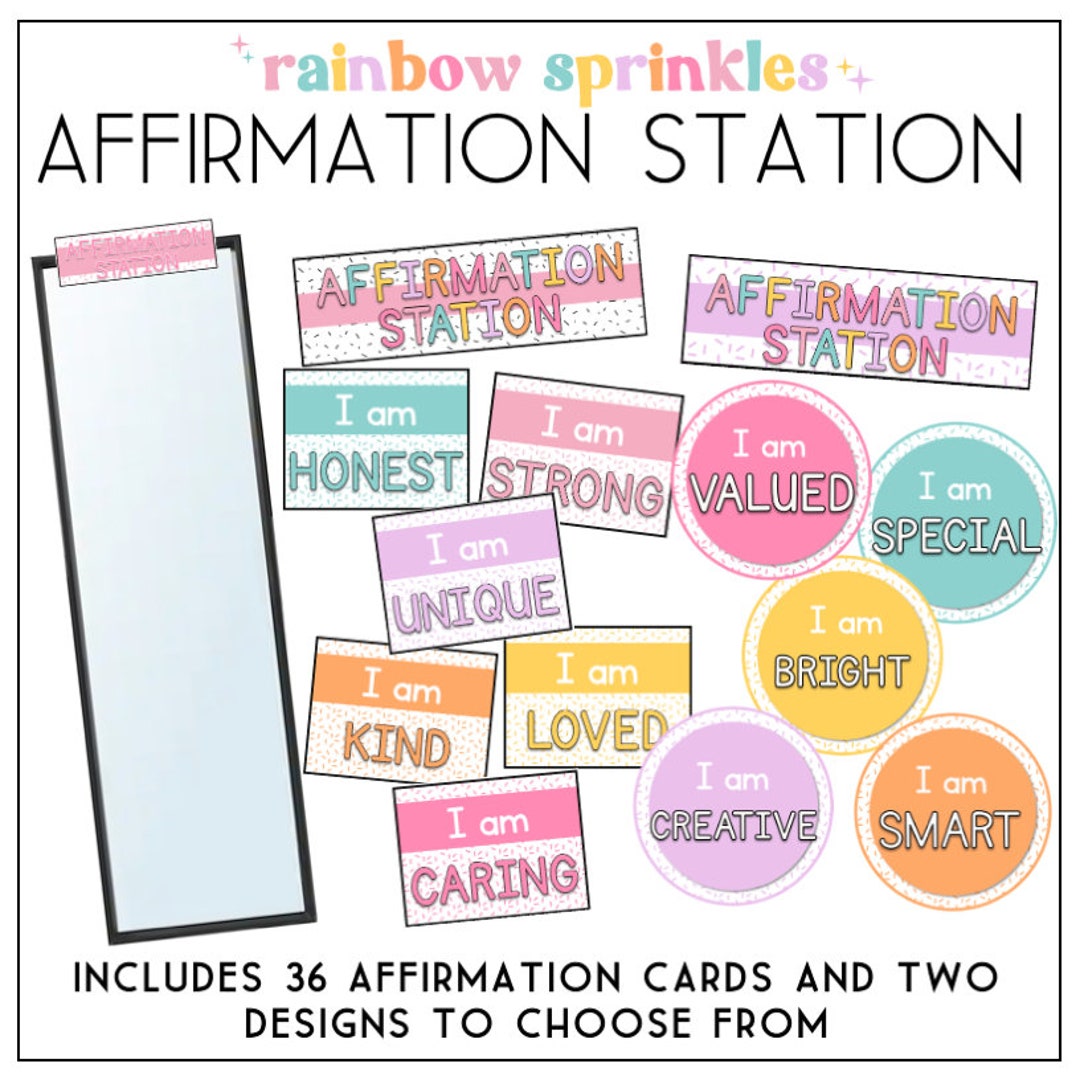 Bright Affirmation Station Header and Cards | Rainbow Sprinkles - Etsy