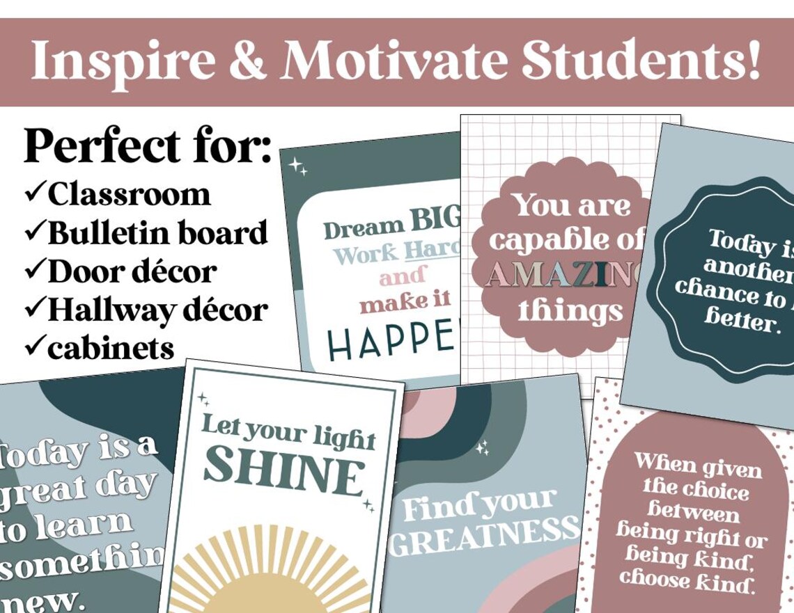 Boho Bliss Classroom Posters | Quotes | Motivational Posters - Etsy