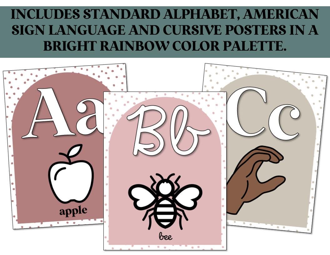 Alphabet Posters and Chart | Cursive | ASL | Boho Bliss - Etsy UK