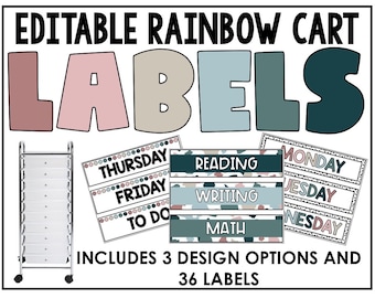 Retro Rainbow 10-drawer Cart Labels editable - Etsy