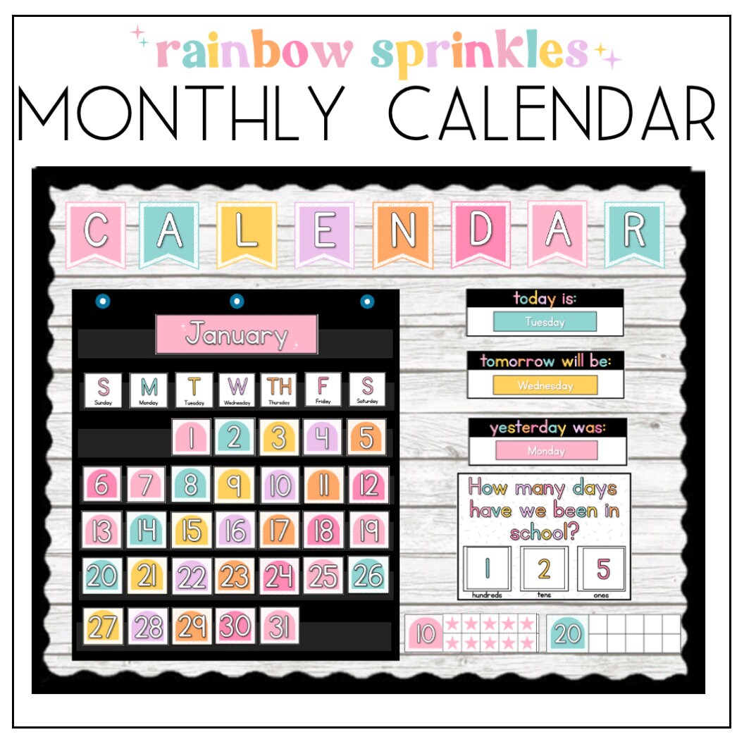 Monthly Calendar Cards | Rainbow Sprinkles - Etsy