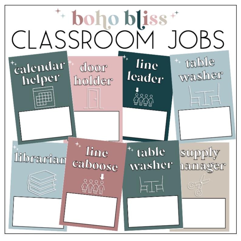 Editable Student Classroom Jobs Posters | Boho Bliss | Class Helper ...