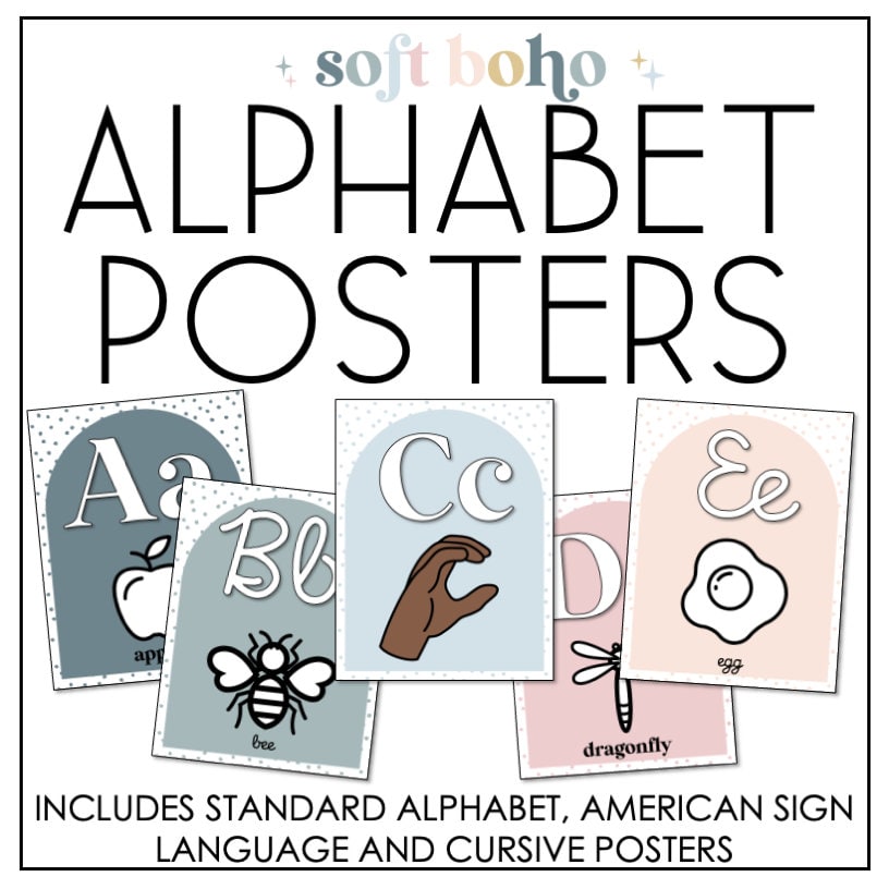 Alphabet Posters and Chart | Cursive | ASL | Soft Boho - Etsy